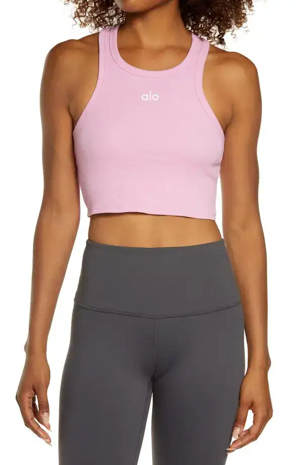 Alo Yoga Aspire Crop Tank - Parisian Pink/ White | Editorialist